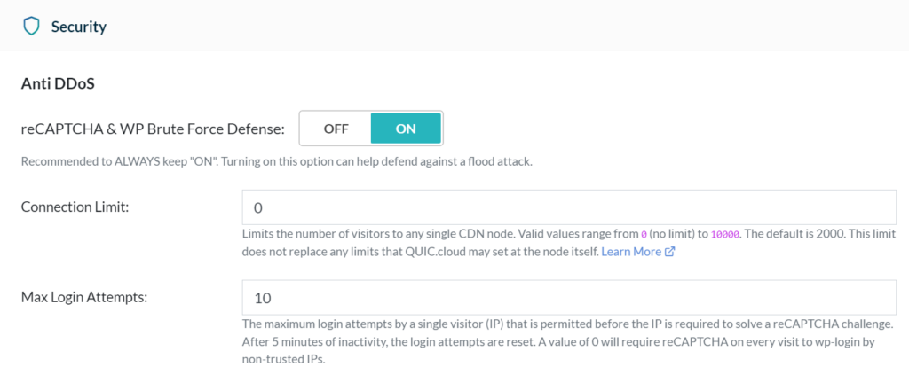 Max Login Attempts Security Feature - QUIC.cloud